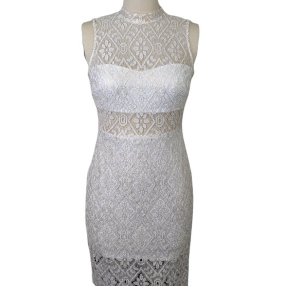 bebe | Dresses | Bebe White Cream And Gold Lace Dress Scalloped Edge ...